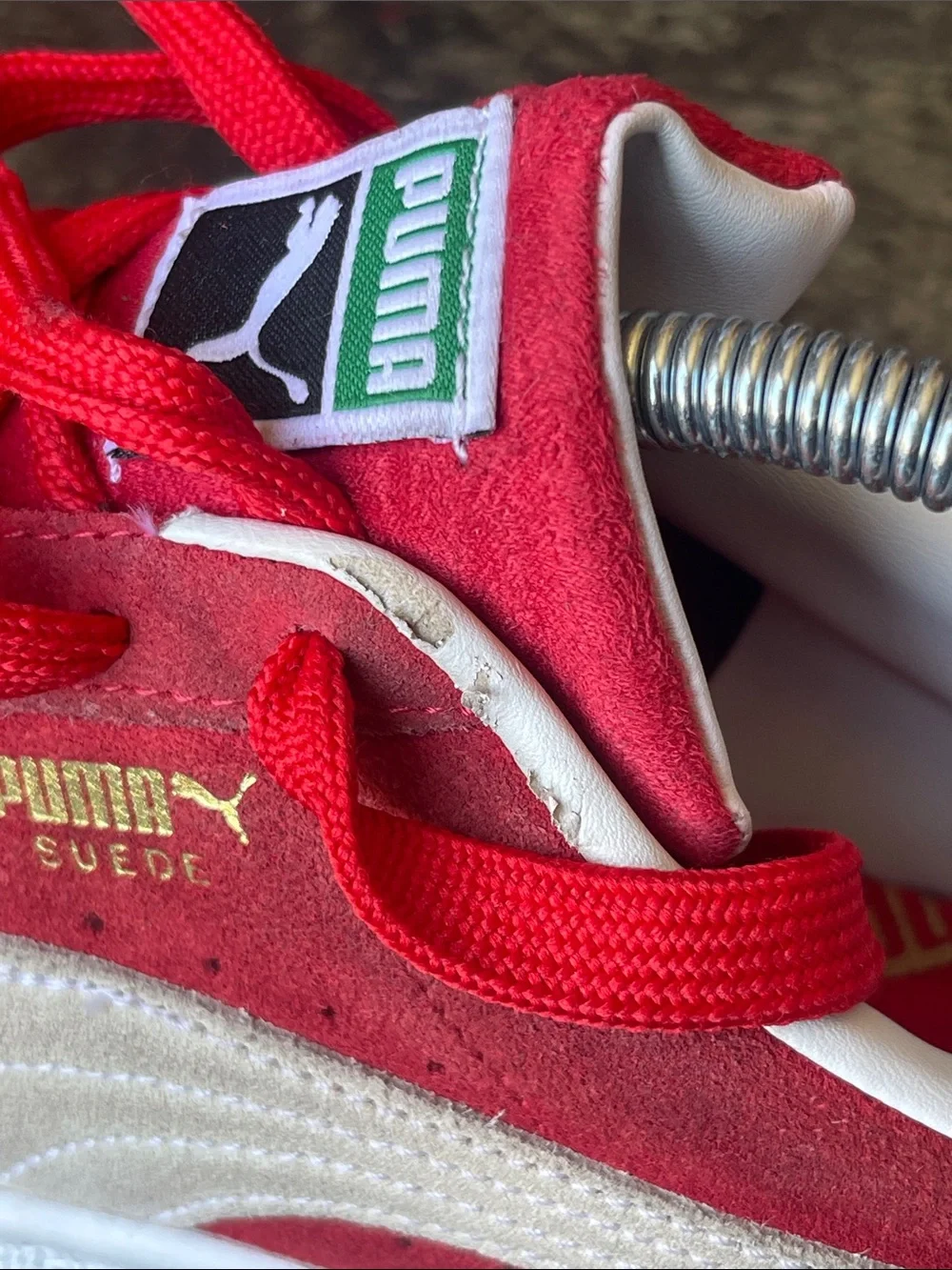 Puma | Shoes | Puma Red Suede Sneakers With White Formstrip | Poshmark